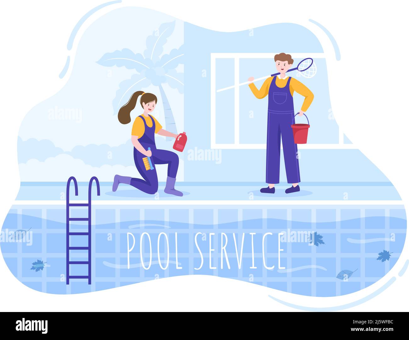 Swimming Pool Service Worker with Broom, Vacuum Cleaner or Net for ...