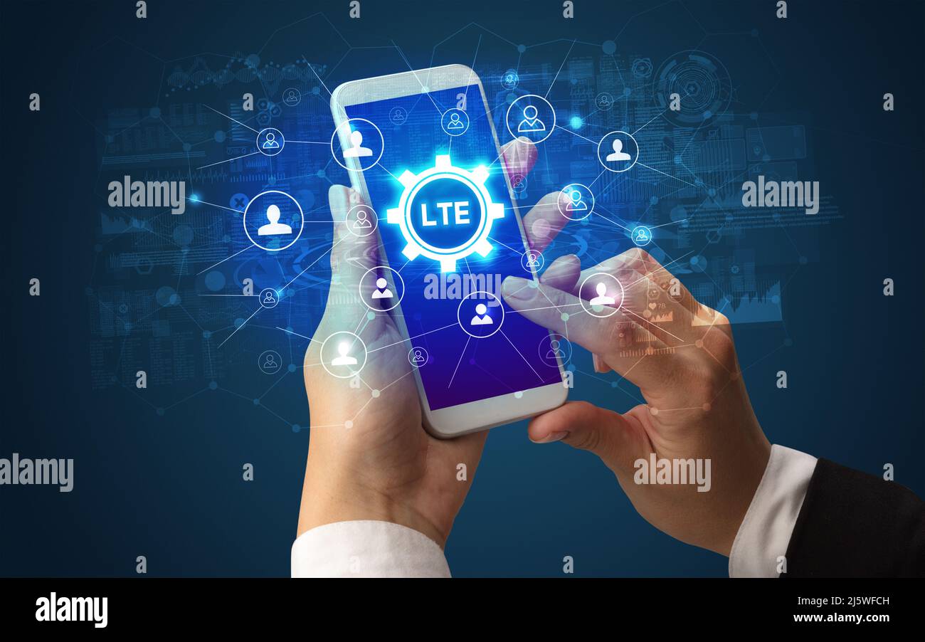 Hand using smartphone with technology concept Stock Photo - Alamy