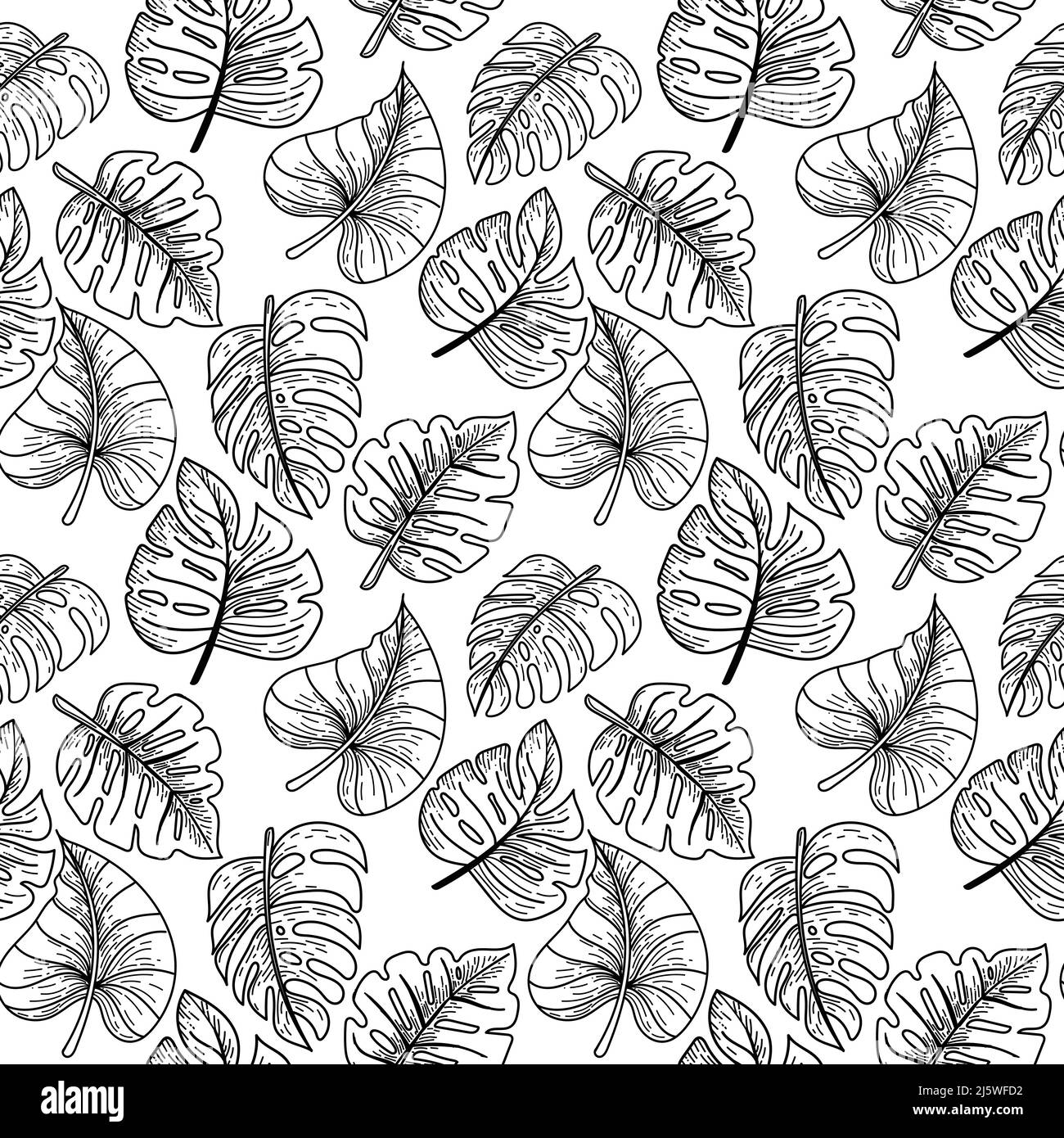 Seamless pattern depicting a tropical monster leaf. Leaves with ...
