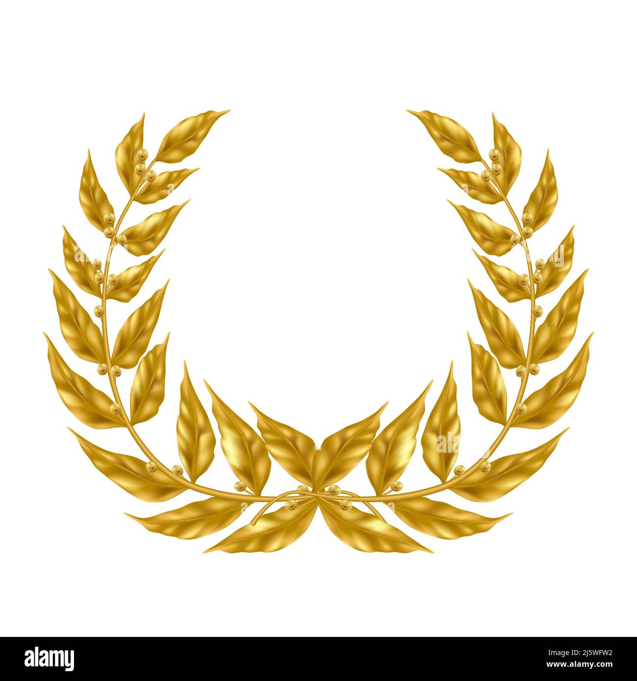 Golden laurel wreath 3d realistic vector isolated on white background. Ancient symbol of triumph ...
