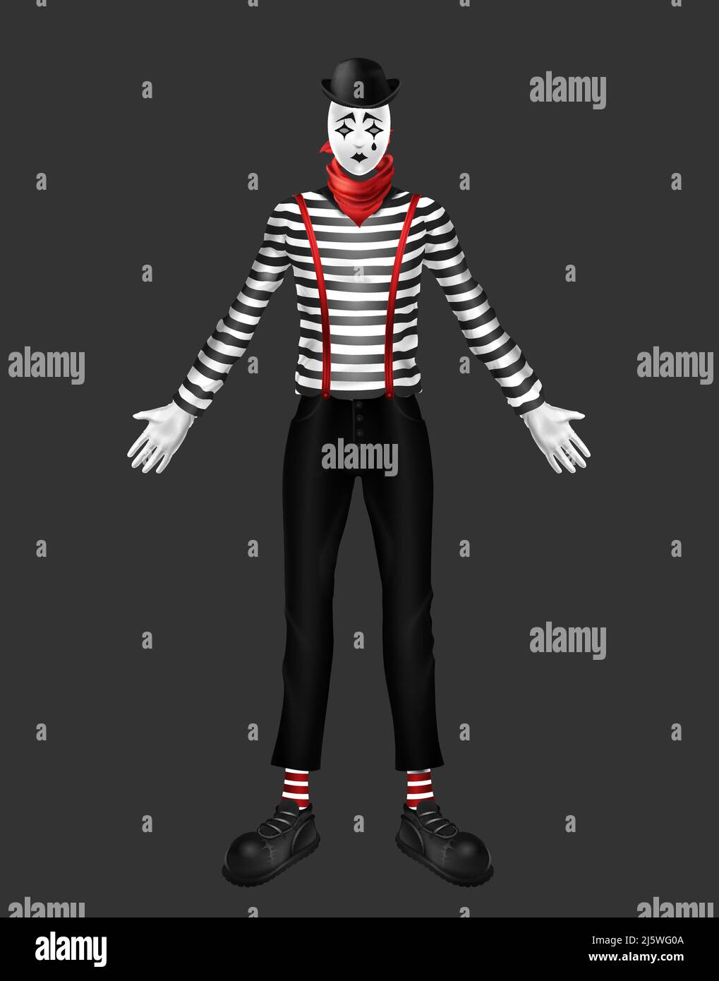 Mime, theater actor, body motion performer costume with striped ...