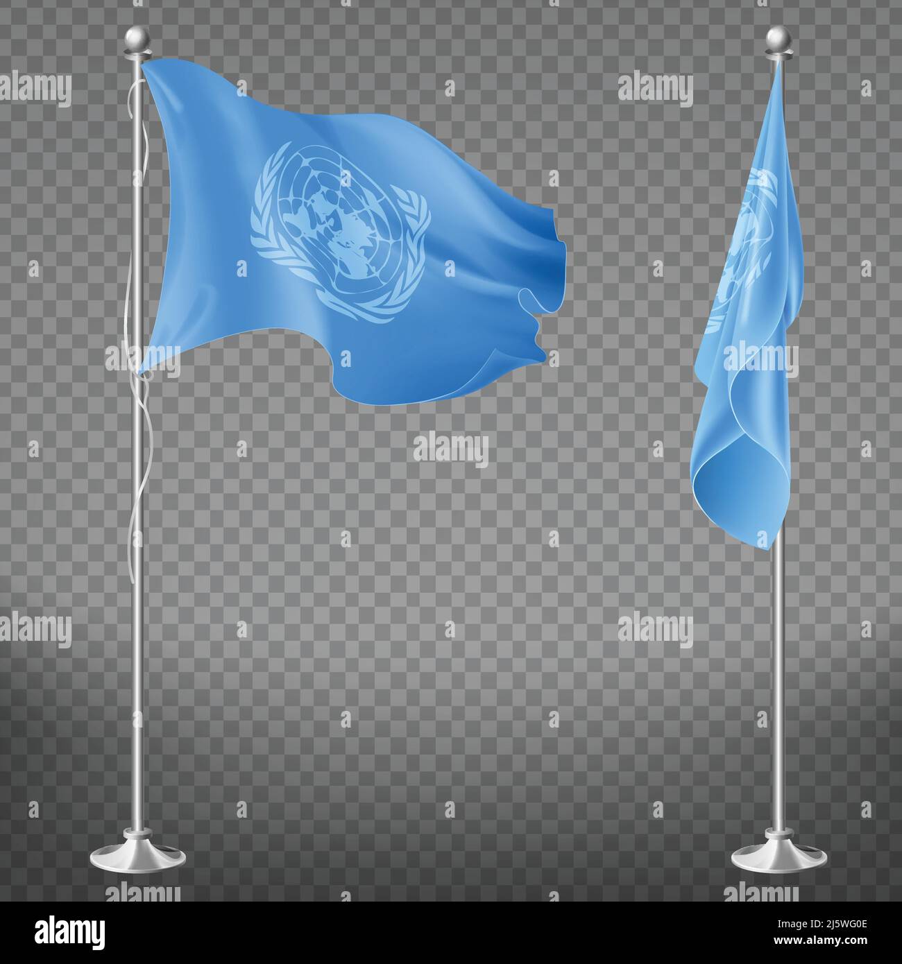 United Nations Organization flag on flagpole set isolated on ...