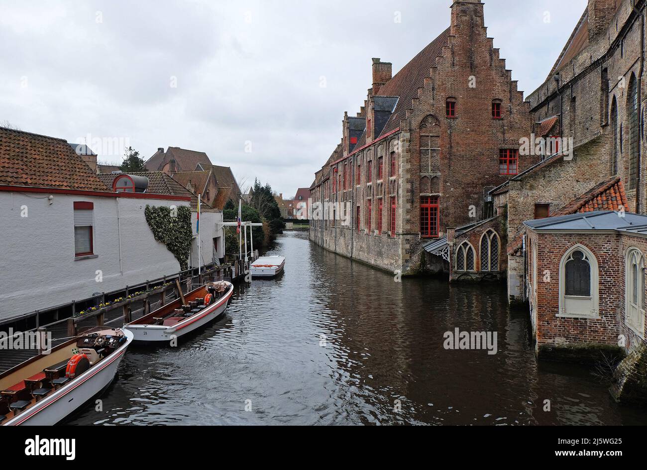 Exterior European architecture and building design along Canal boat ...
