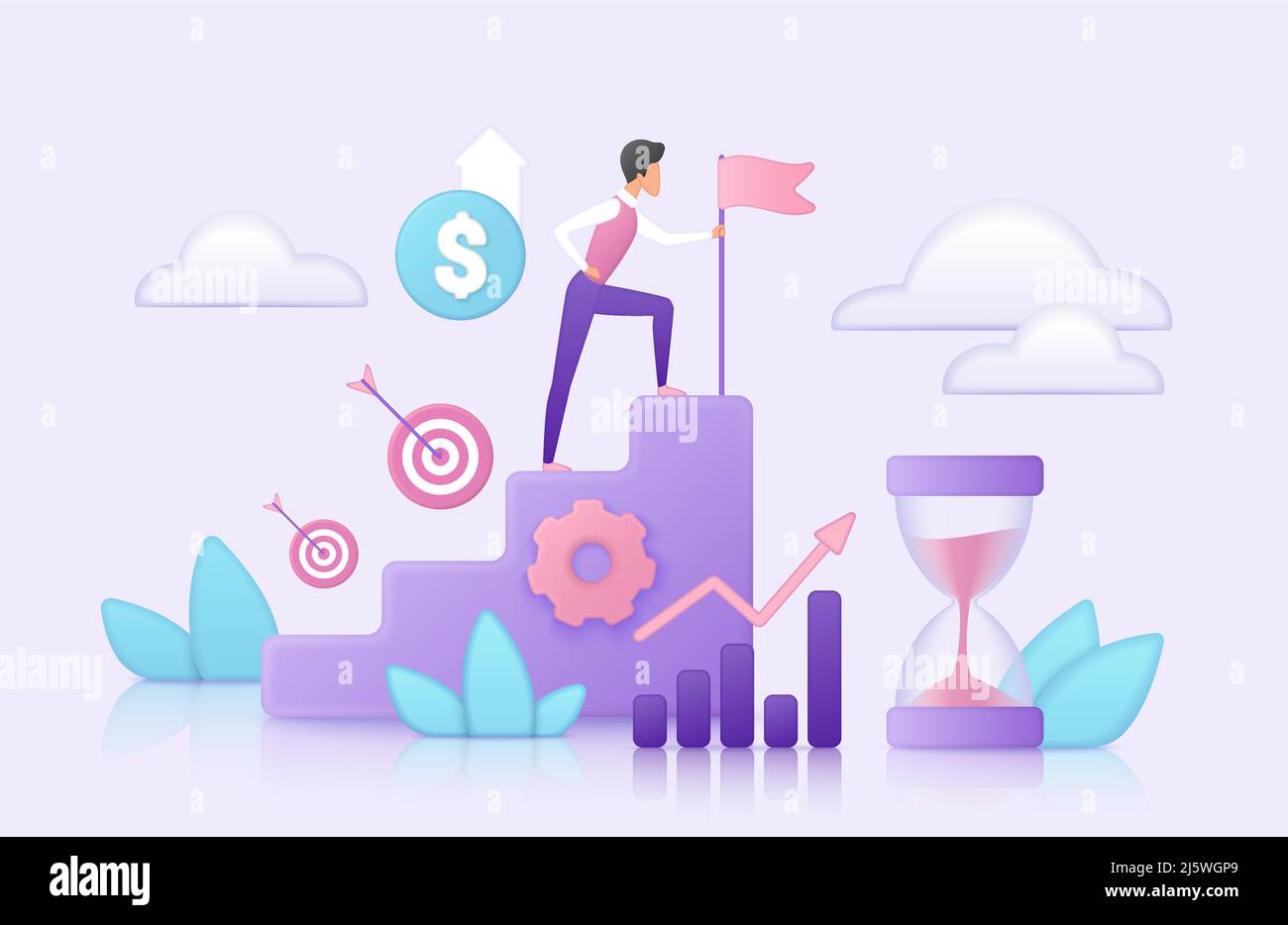 Business success, leadership and financial development. Tiny leader ...