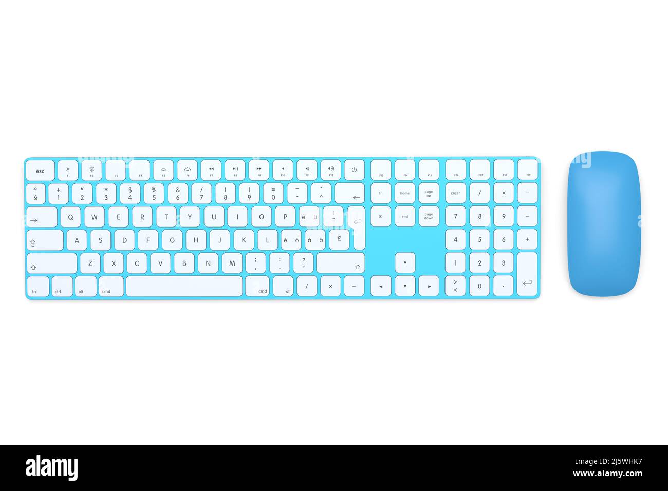Modern blue aluminum computer keyboard with numpad and mouse isolated ...