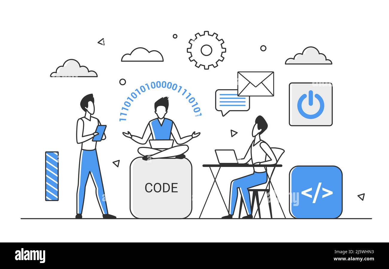 Software development team and optimization process. Building code and technical interface ...