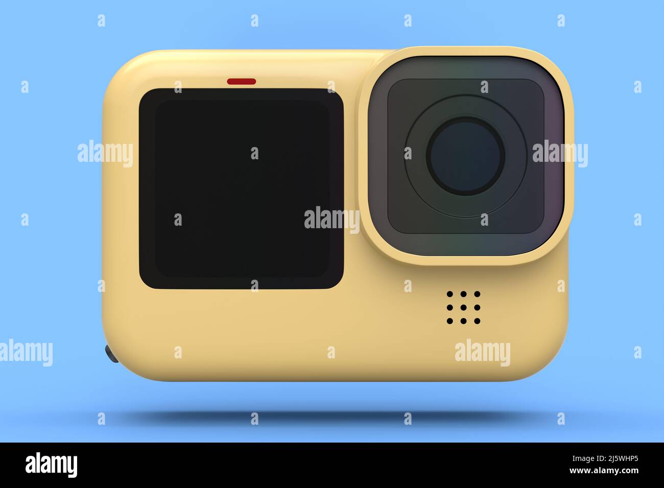 Photo and video lightweight yellow action camera with display on blue ...