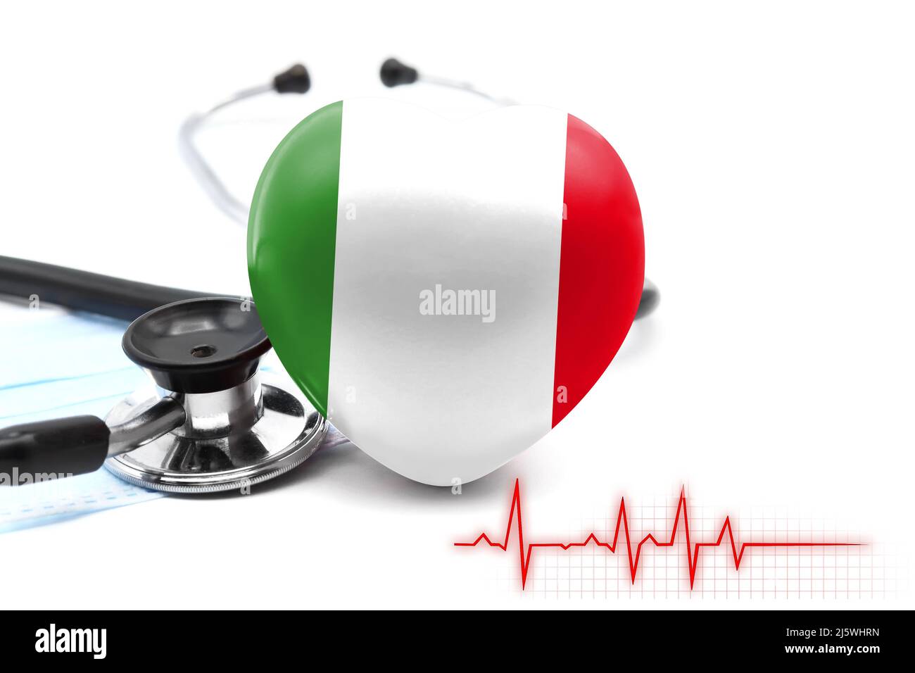 Flag of Italy in the form of a heart next to a stethoscope, the concept ...