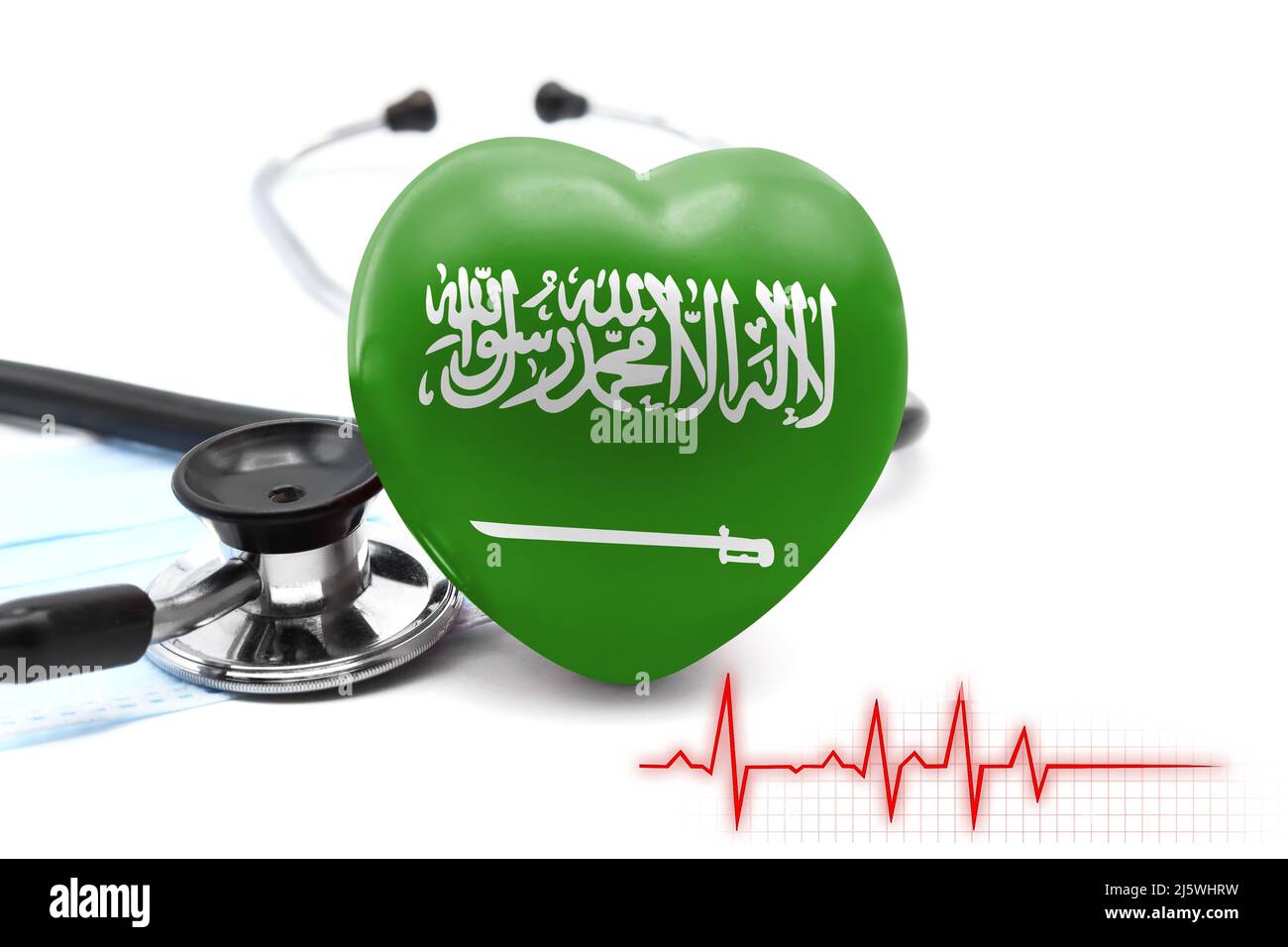 Flag of Saudi Arabia in the form of a heart next to a stethoscope, the ...
