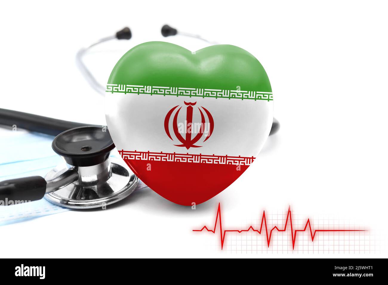Flag of Iran in the form of a heart next to a stethoscope, the concept ...