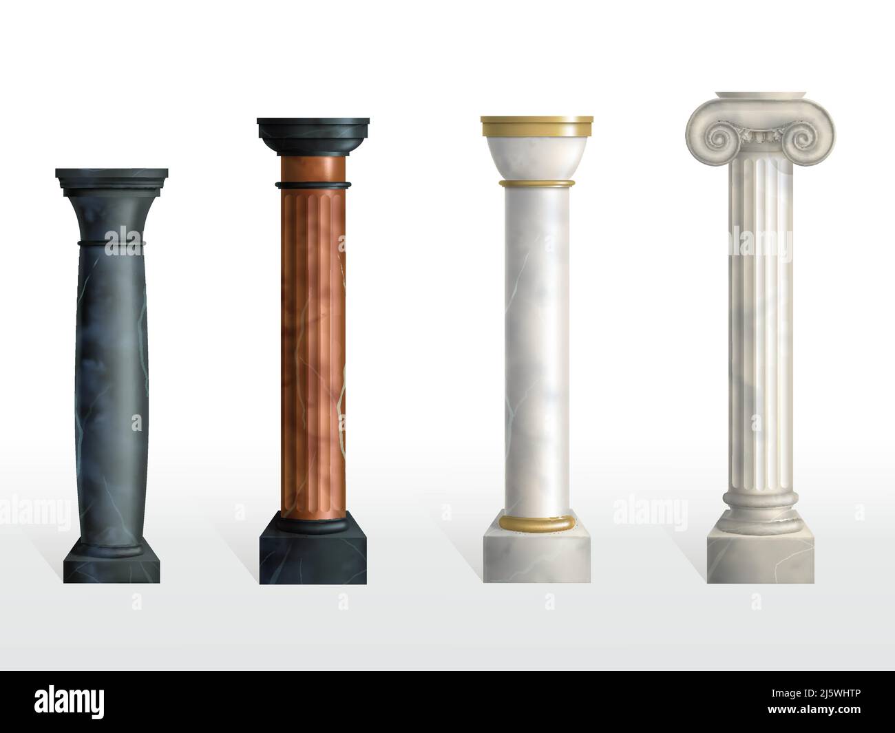 Antique columns set. Ancient stone or marble classic ornate pillars of ...