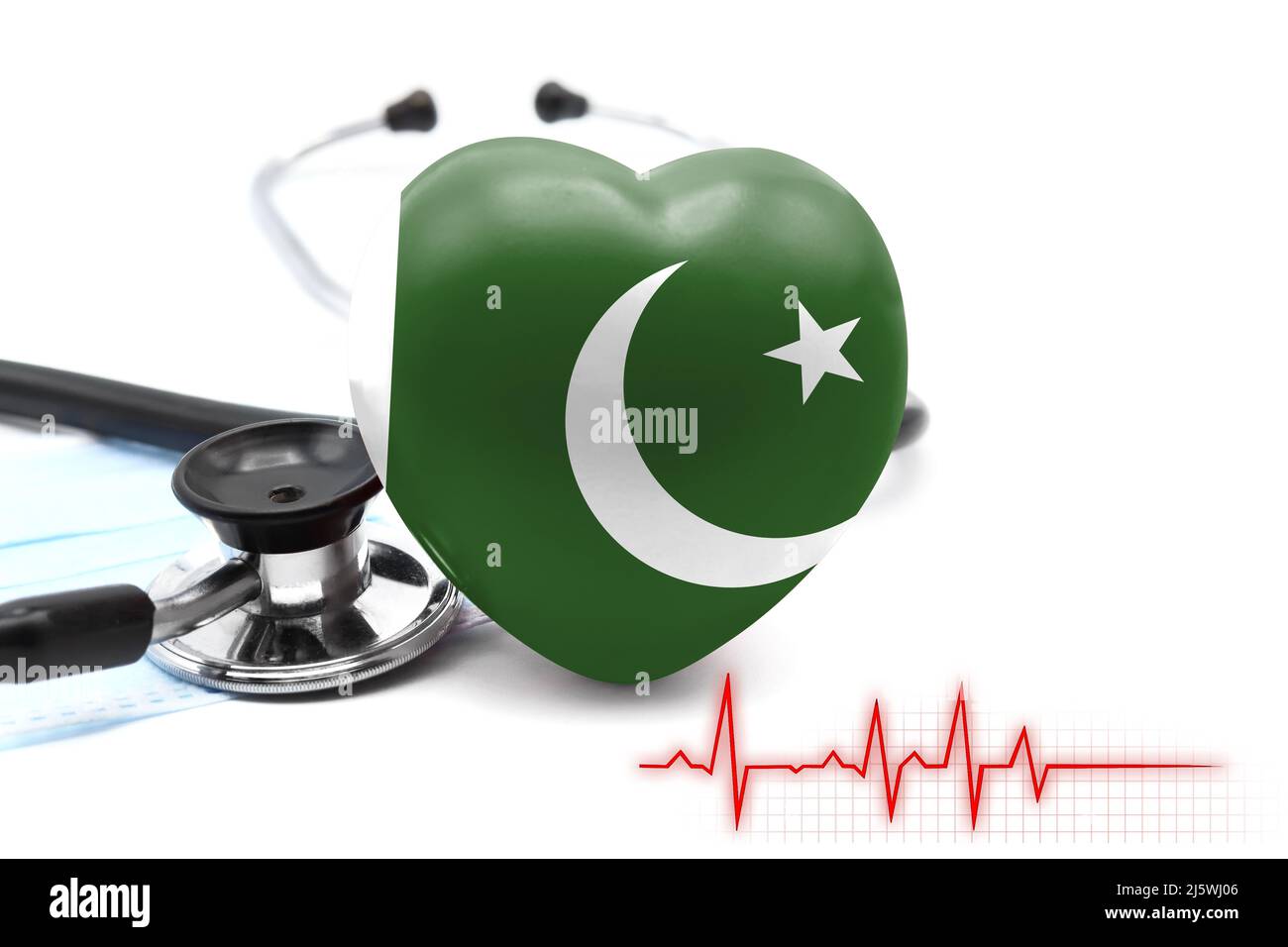 Flag of Pakistan in the form of a heart next to a stethoscope, the ...
