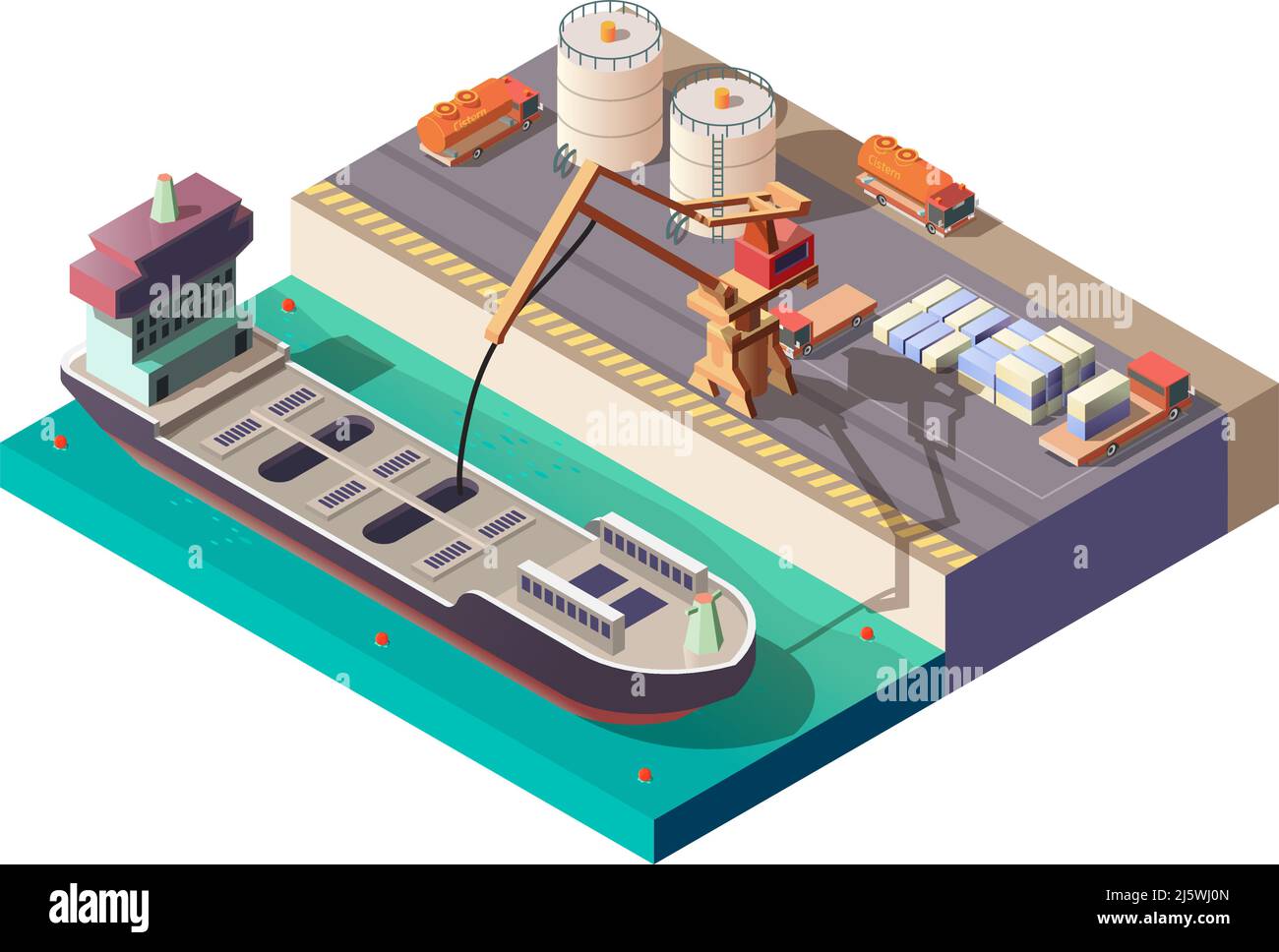 Petroleum import, export isometric vector isolated on white background ...