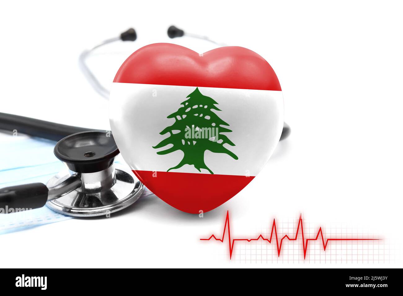 Flag of Lebanon in the form of a heart next to a stethoscope, the ...