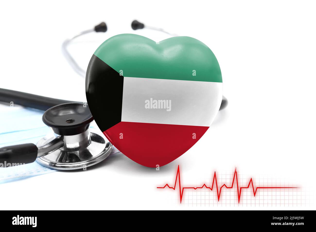 Flag of Kuwait in the form of a heart next to a stethoscope, the ...