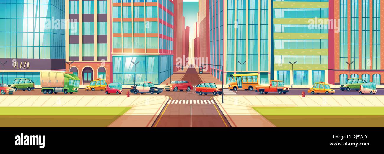 Traffic jam on city streets cartoon vector concept with lots of cars ...