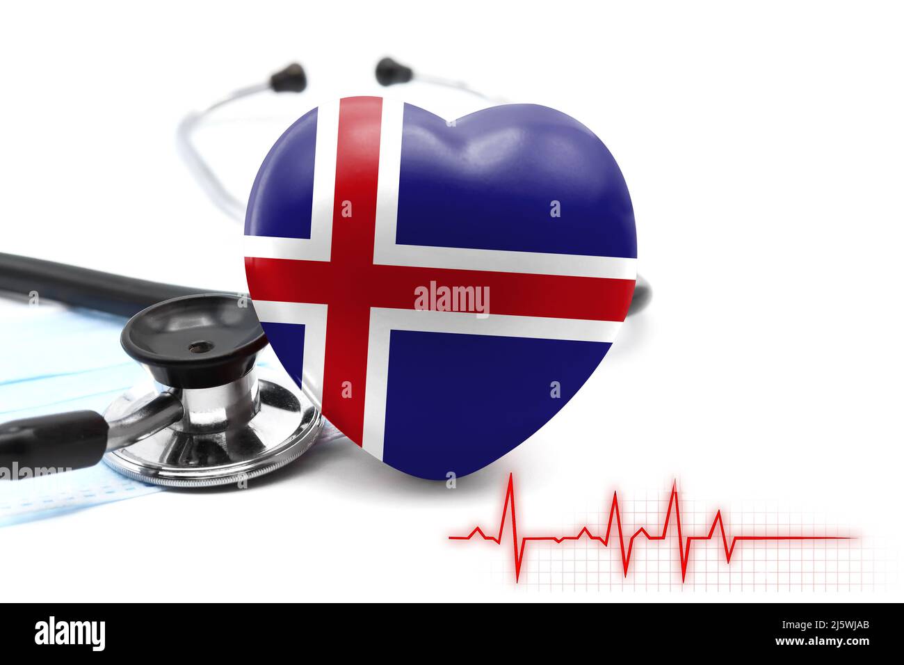 Flag of Iceland in the form of a heart next to a stethoscope, the ...
