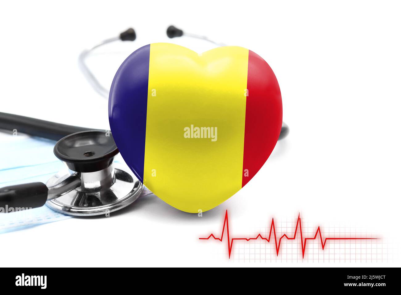 Flag of Romania in the form of a heart next to a stethoscope, the ...