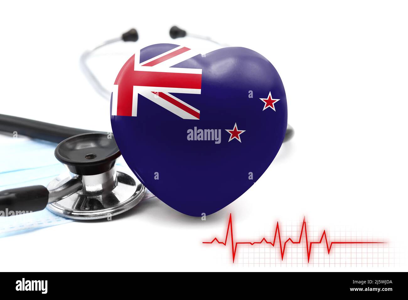 Flag of New Zealand in the form of a heart next to a stethoscope, the ...