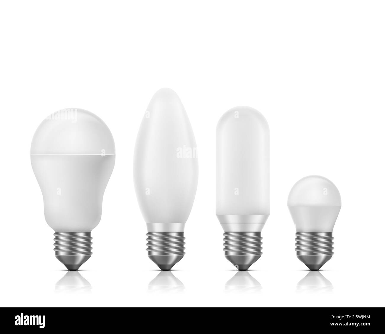 Different shapes and size, fluorescent or LED light bulbs with white ...