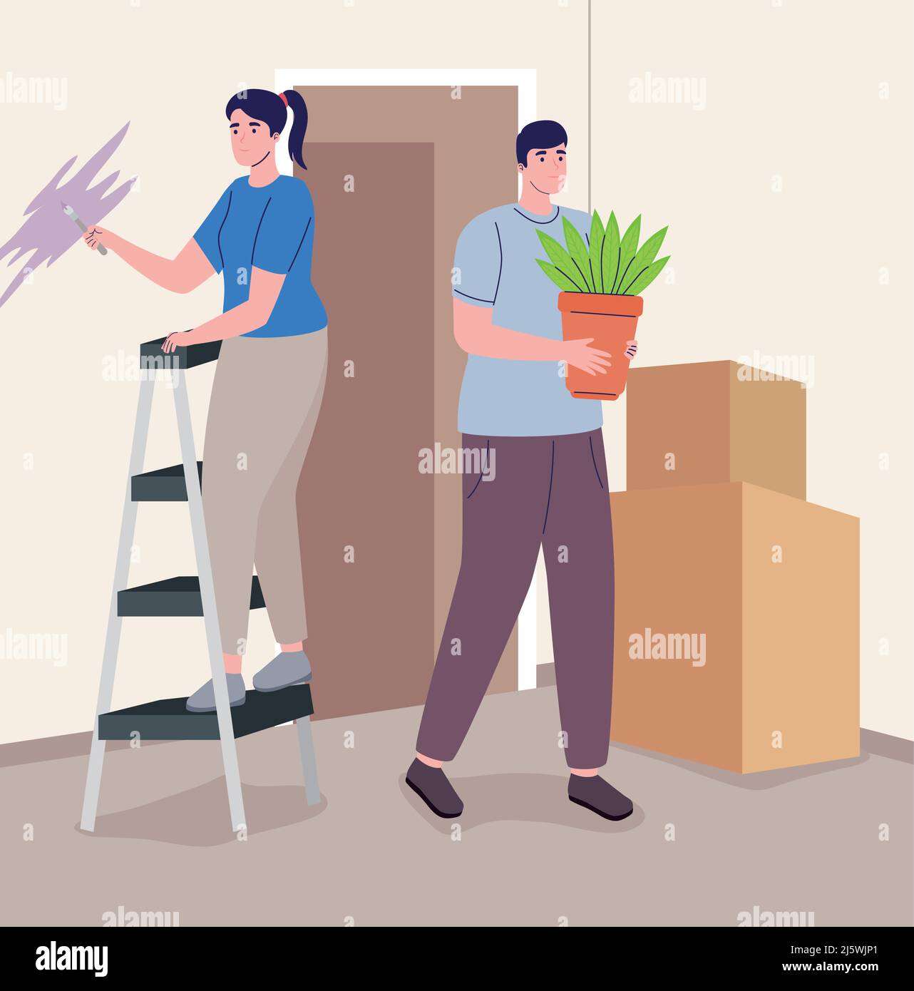 Couple painting home Stock Vector Images - Alamy