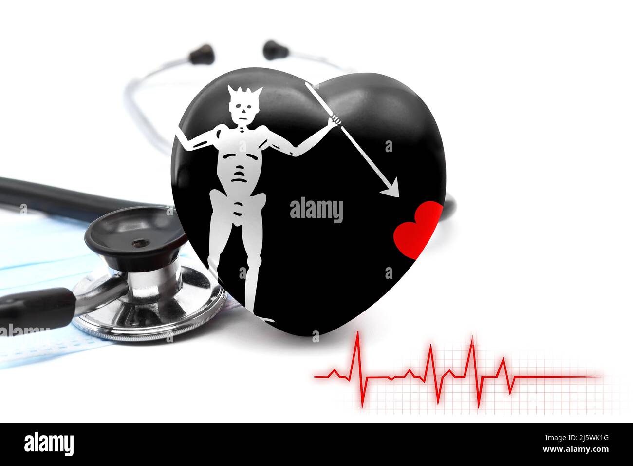 Flag of Blackbeard Pirate in the form of a heart next to a stethoscope ...