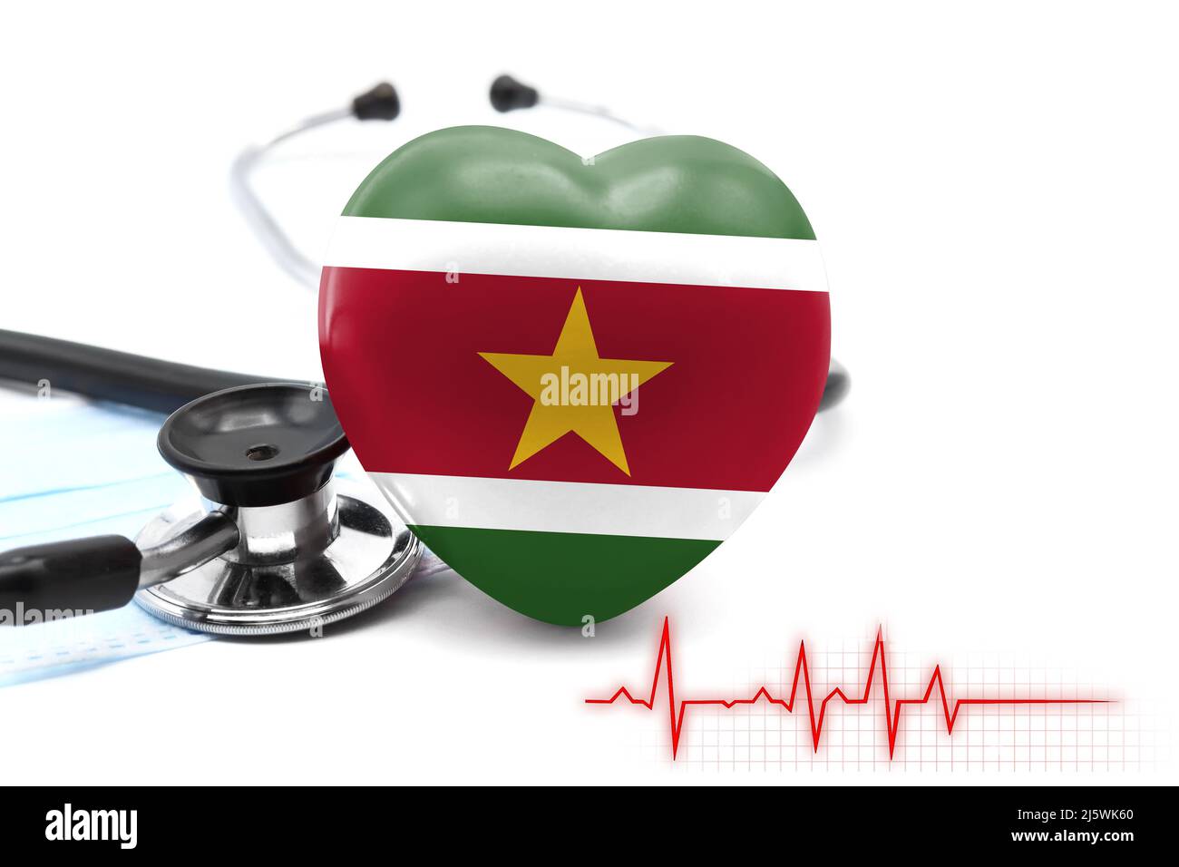 Flag of Suriname in the form of a heart next to a stethoscope, the ...