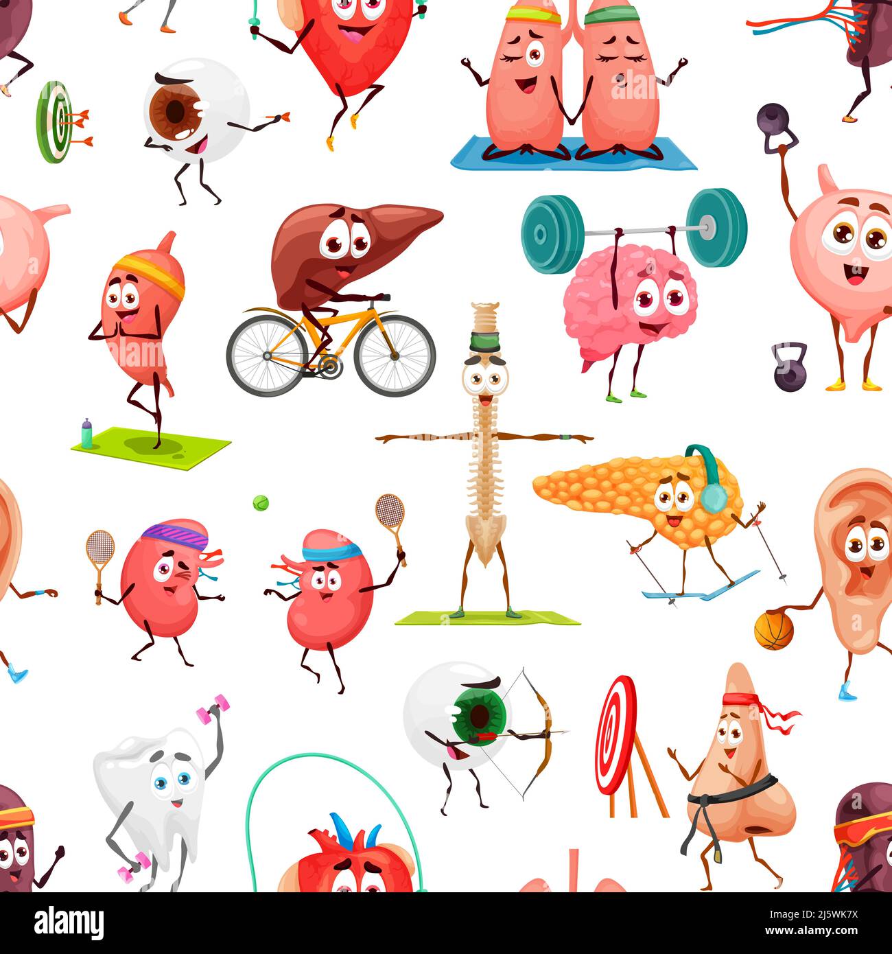 Cartoon funny organs seamless pattern, human body parts and anatomy ...
