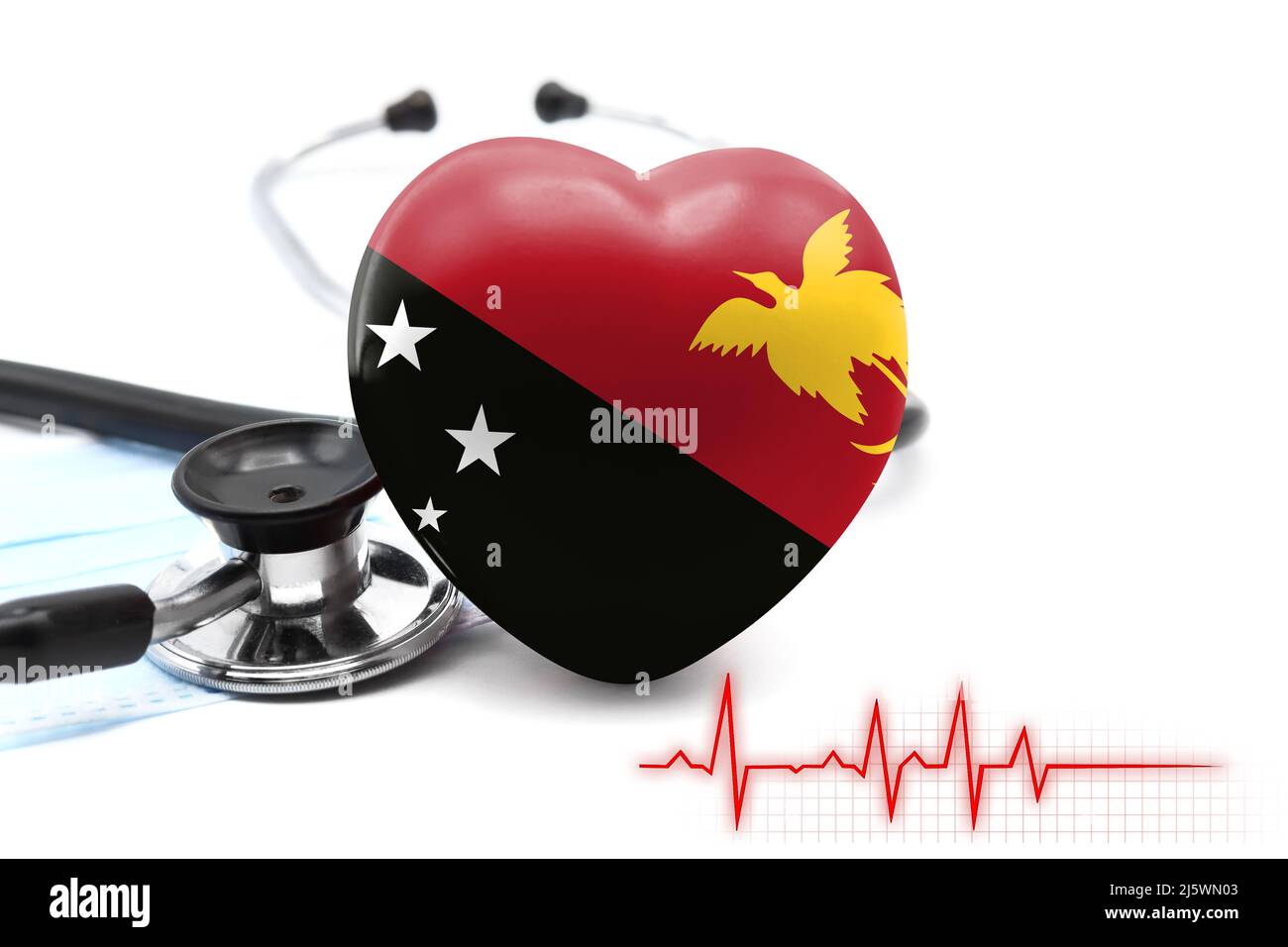 Flag of Papua New Guinea in the form of a heart next to a stethoscope ...