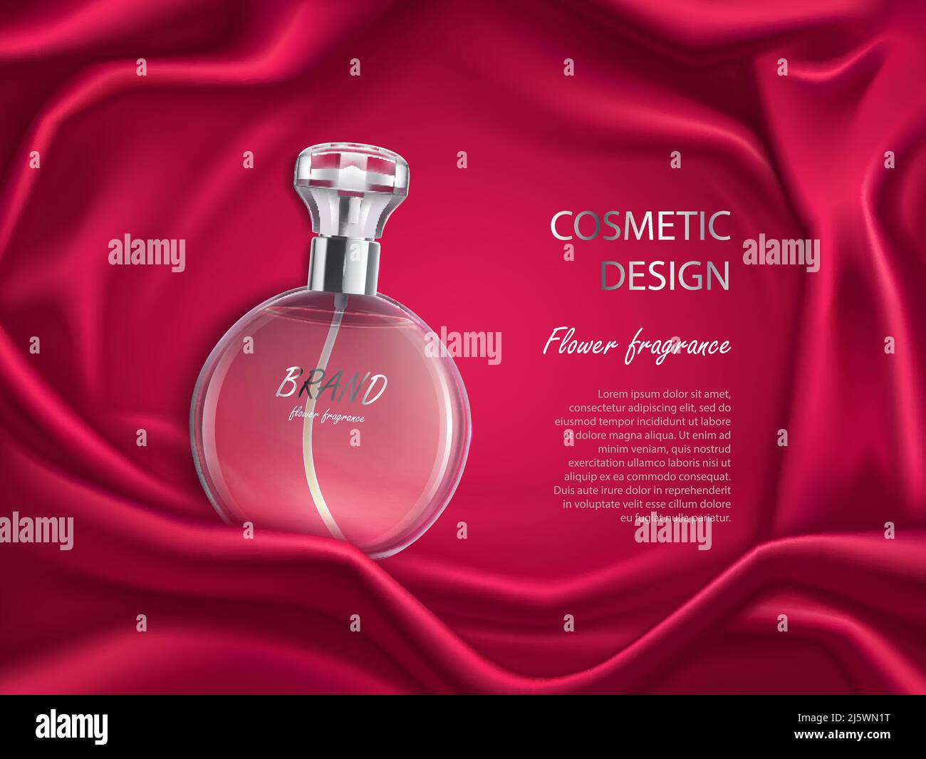 Perfume bottle, flower fragrance cosmetic design banner mock up. Glass ...