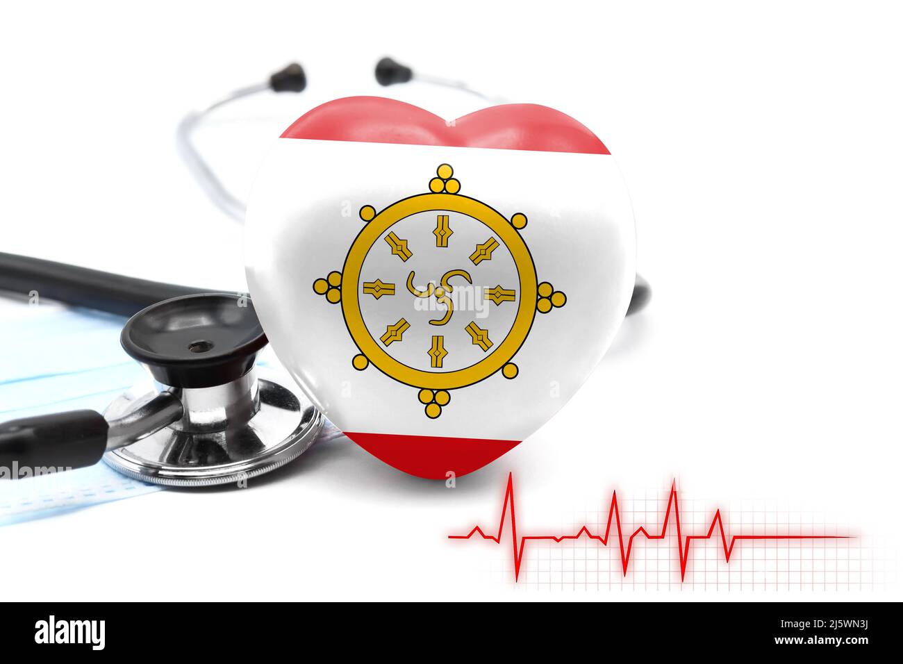 Flag of Sikkim in the form of a heart next to a stethoscope, the ...