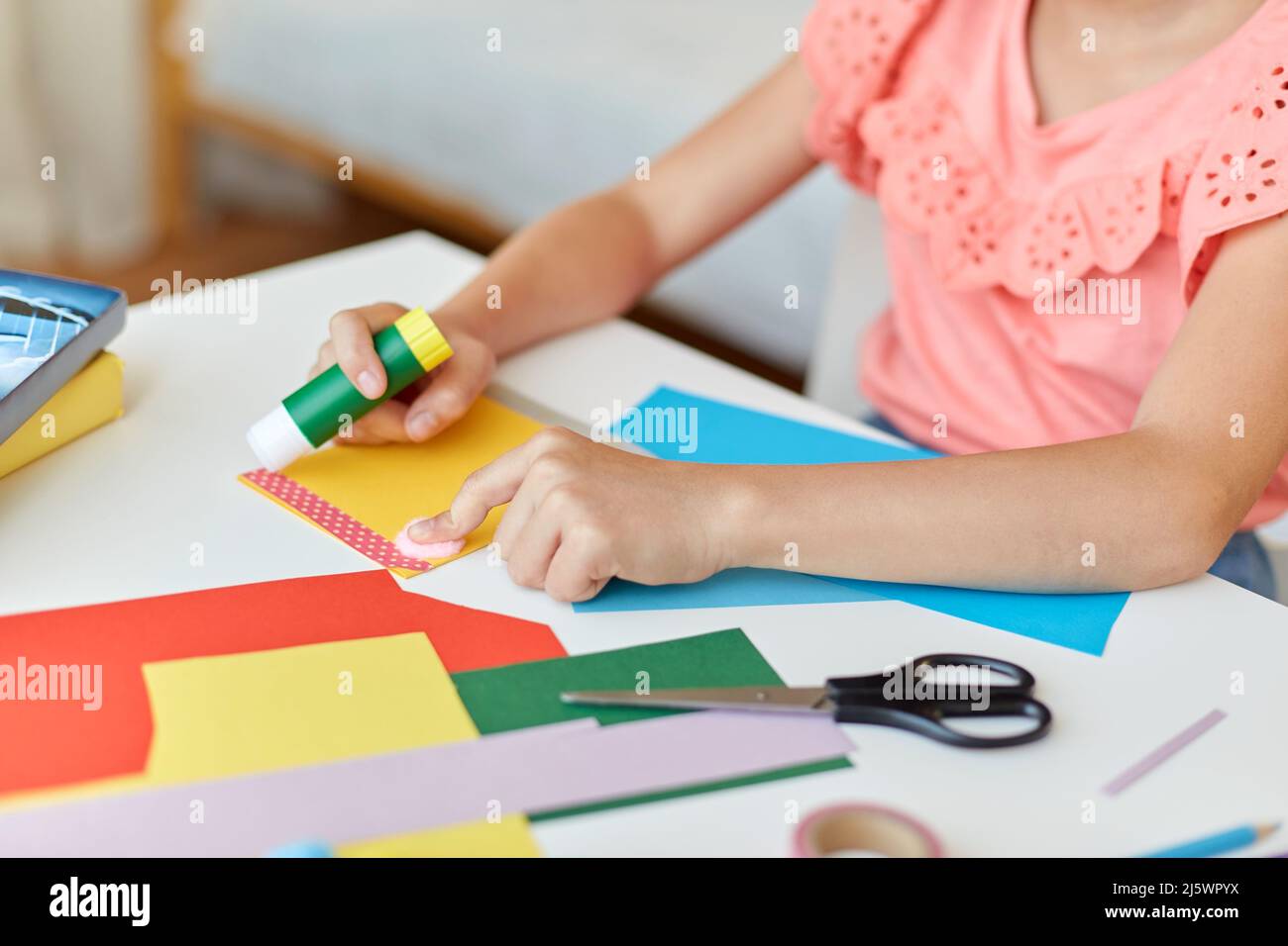 creative girl making greeting card at home Stock Photo - Alamy