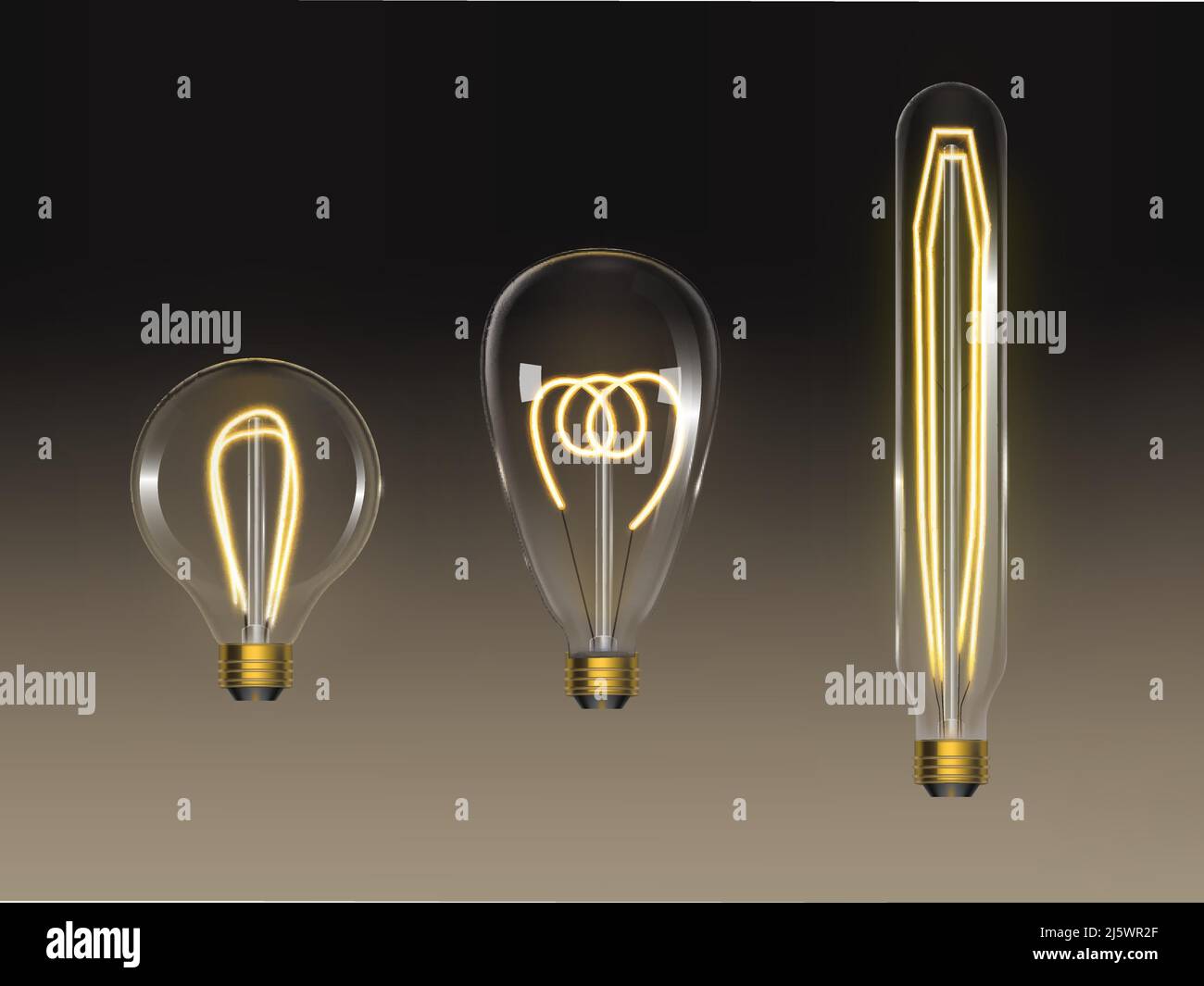 Filament bulbs set. Retro edison lamps, incandescent vintage lightbulbs ...