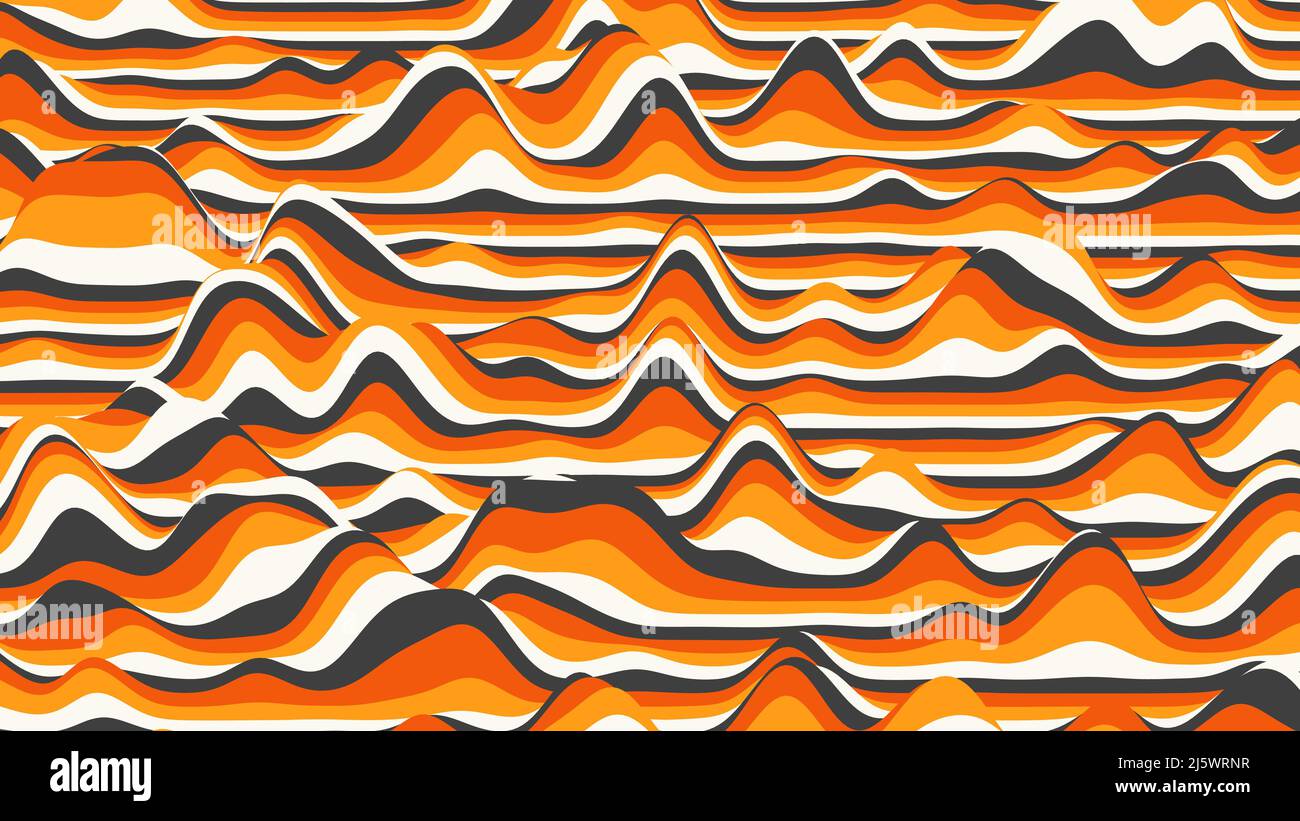 Retro orange stripes distorted backdrop. Procedural vintage ripple ...