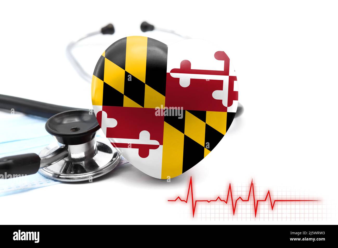 Flag of State of Maryland in the form of a heart next to a stethoscope ...