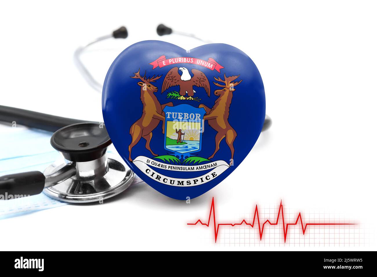 Flag of State of Michigan in the form of a heart next to a stethoscope ...