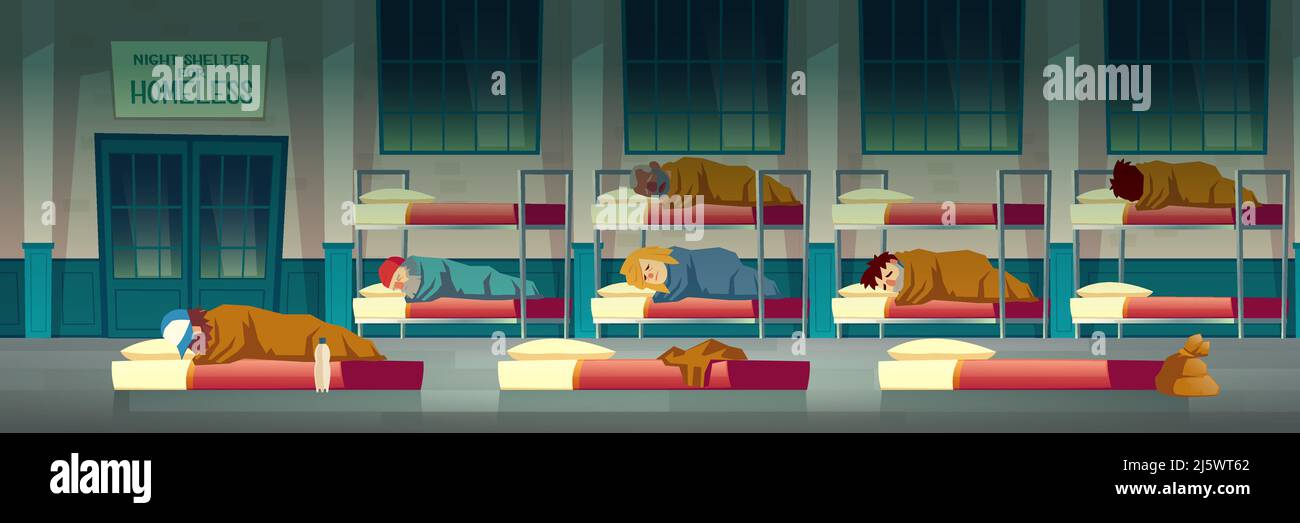 Night shelter for homeless people cartoon vector concept with poor ...