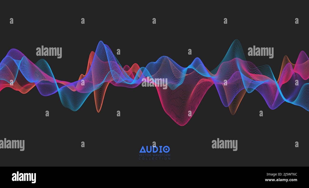 3d audio soundwave. Colorful music pulse oscillation. Glowing impulse ...