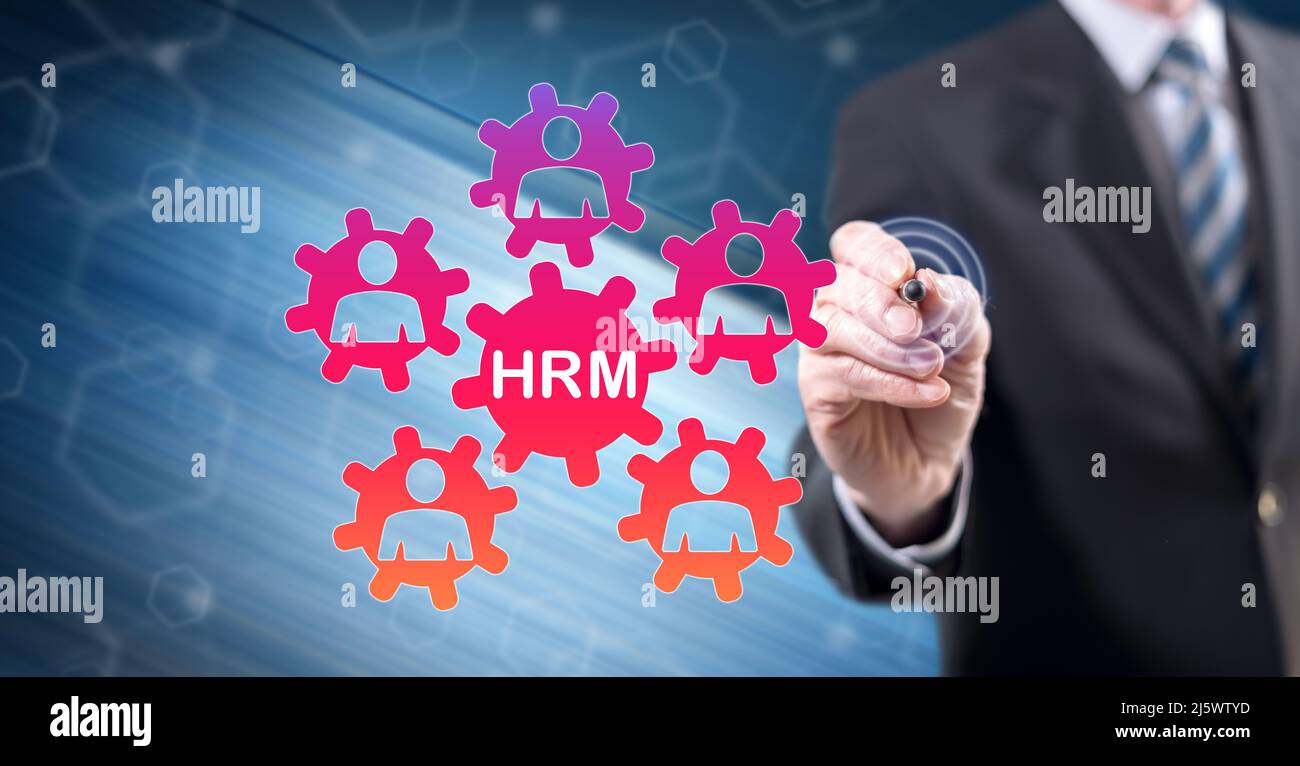 Man touching a hrm concept on a touch screen with a stylus pen Stock ...
