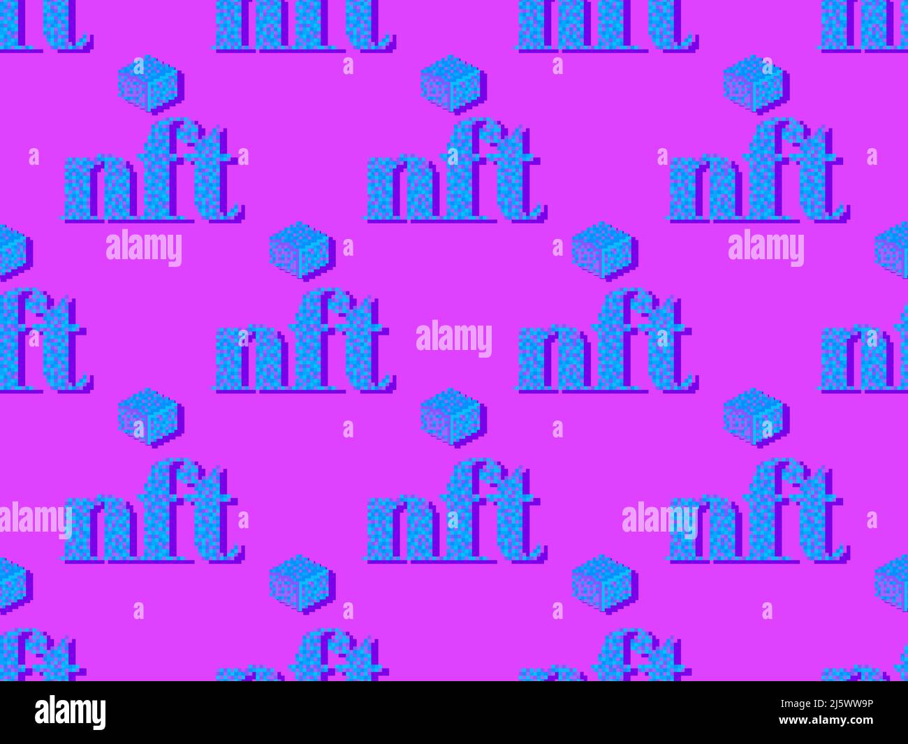 NFT token pixel art text with cube seamless pattern. NFT non-fungible ...