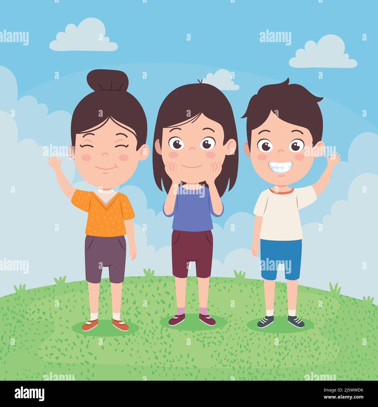 three kids in landscape Stock Vector Image & Art - Alamy