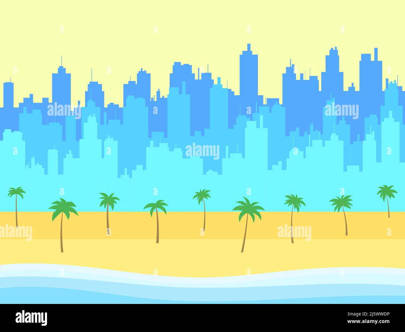 Palm trees on the background of the contour of the urban landscape ...