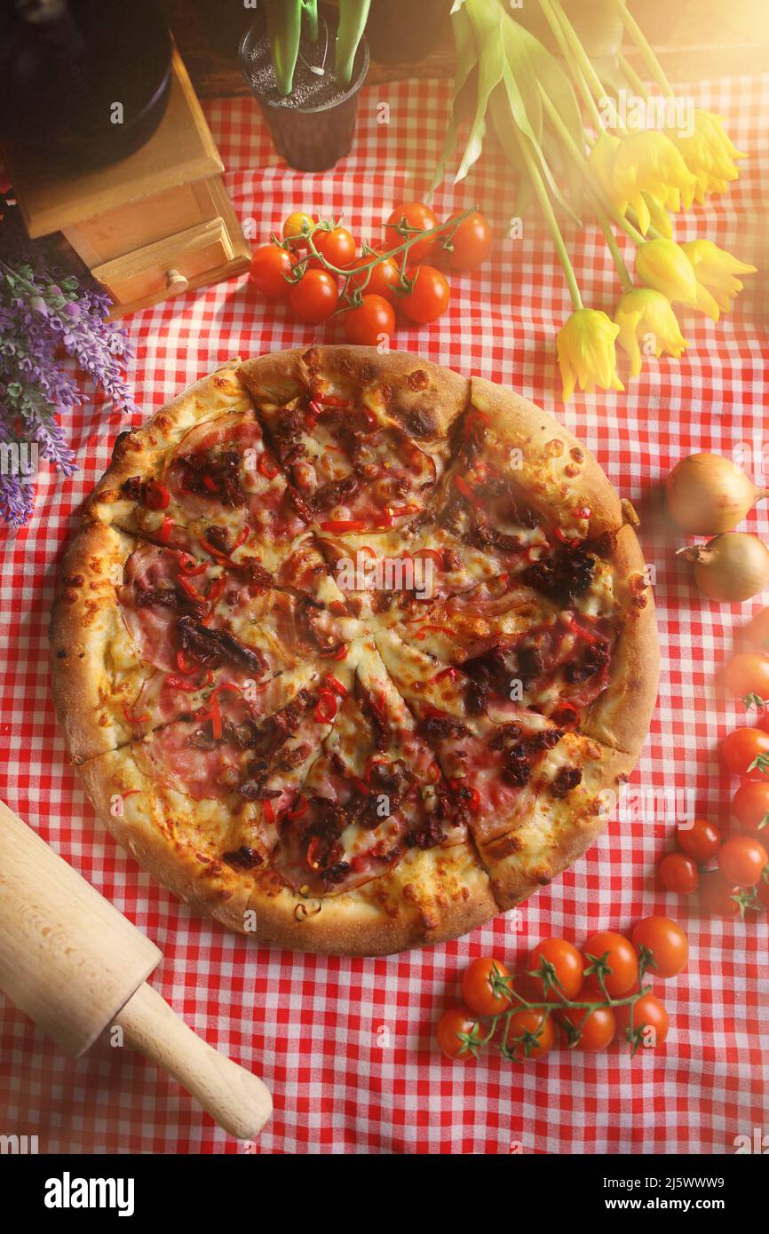 delicious Italian pizza prepared at home Stock Photo - Alamy