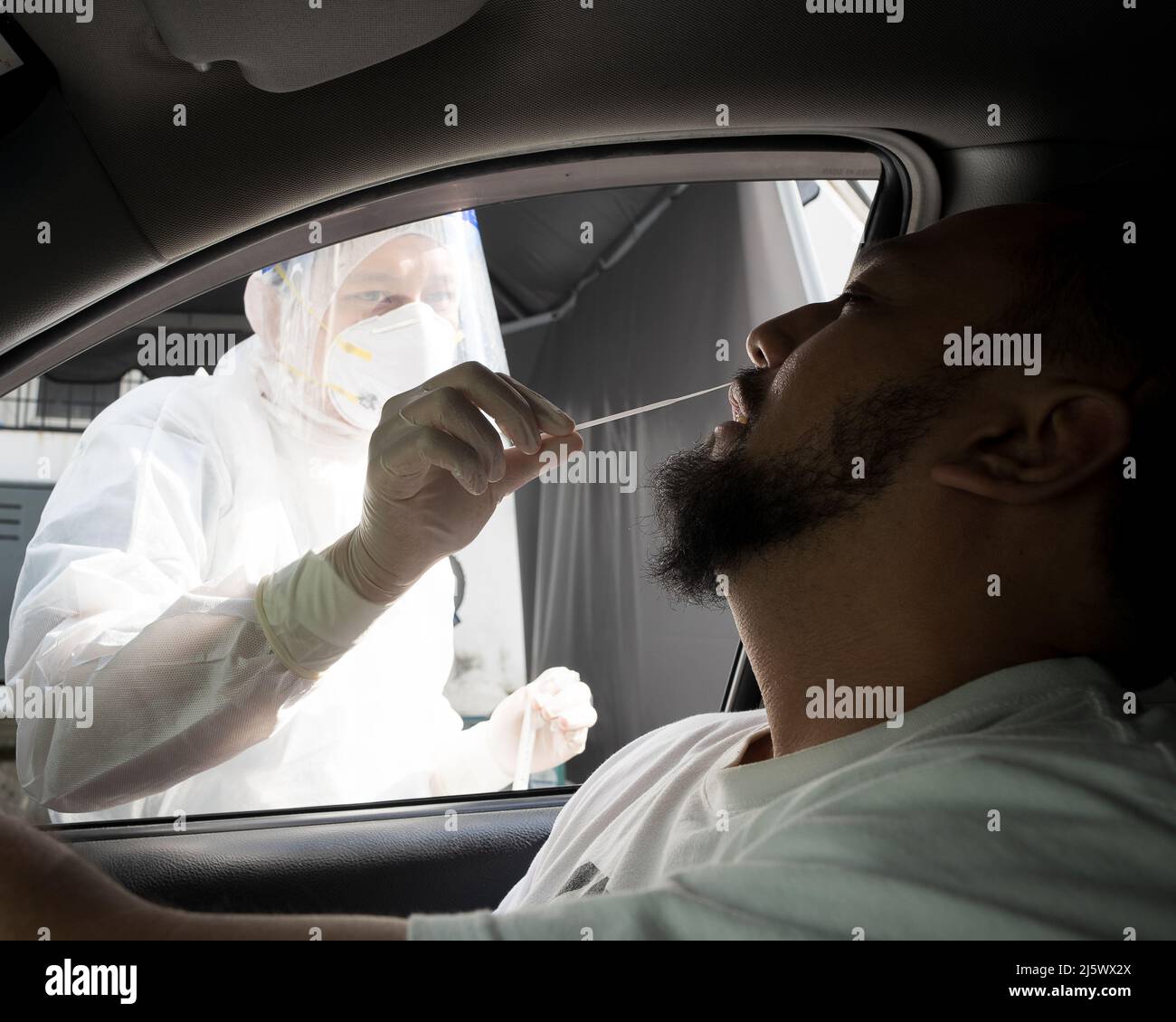 Bangi, Malaysia - Feb 15, 2022: Bearded man is taking a PCR swab test ...