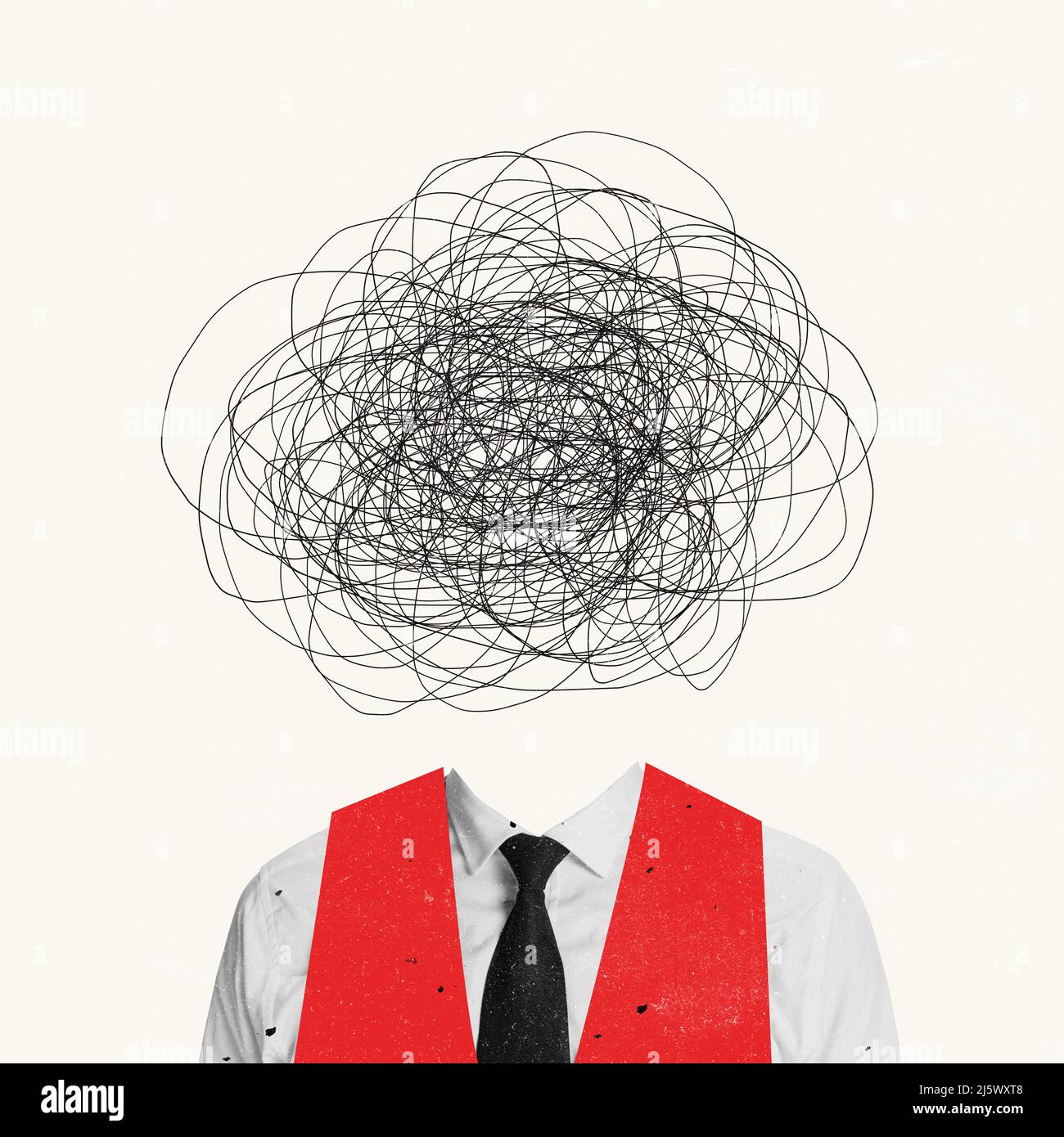 Contemporary art collage. Businessman with chaotic drawings instead ...