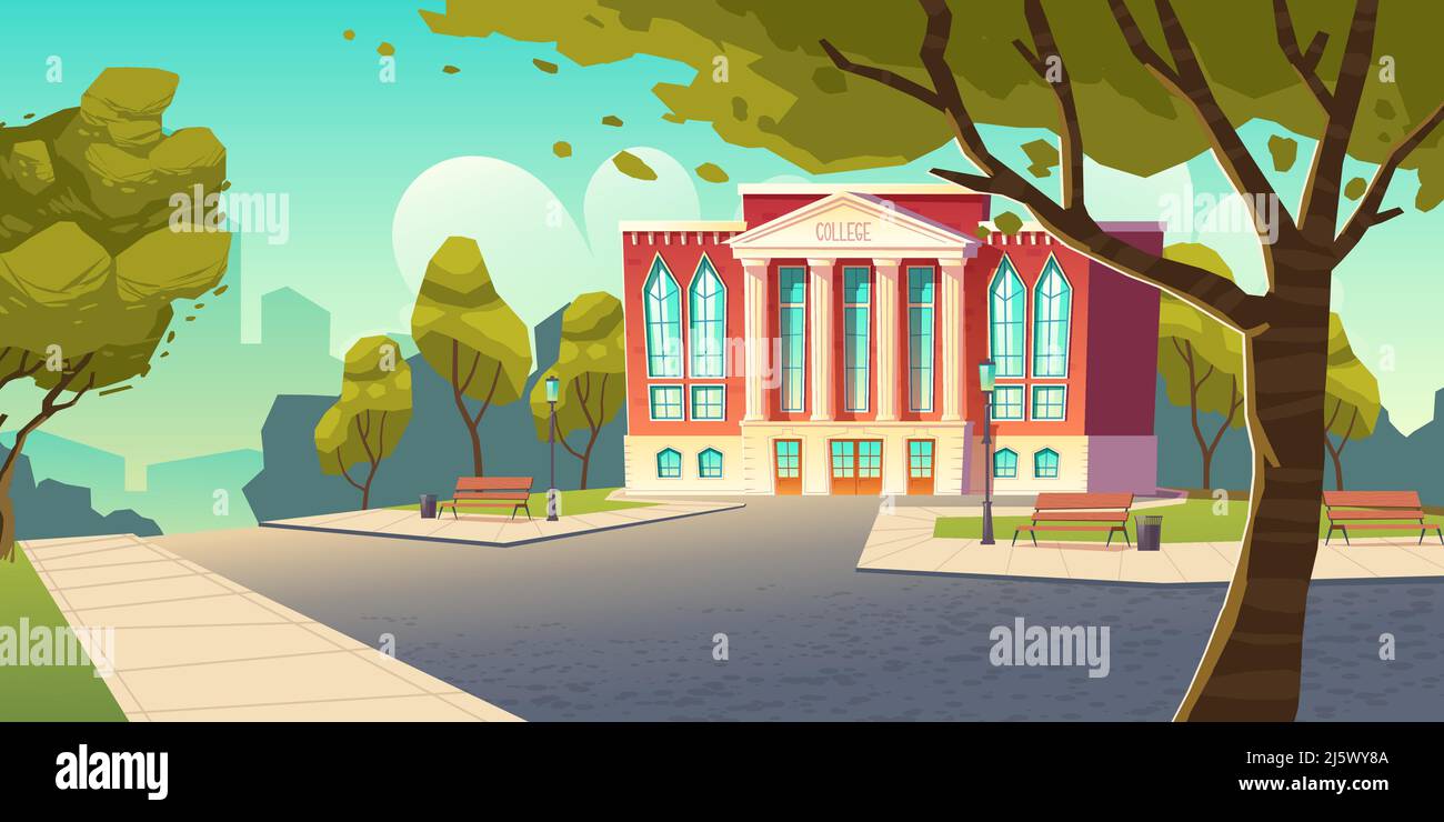 College building, educational institution, school empty front yard with ...