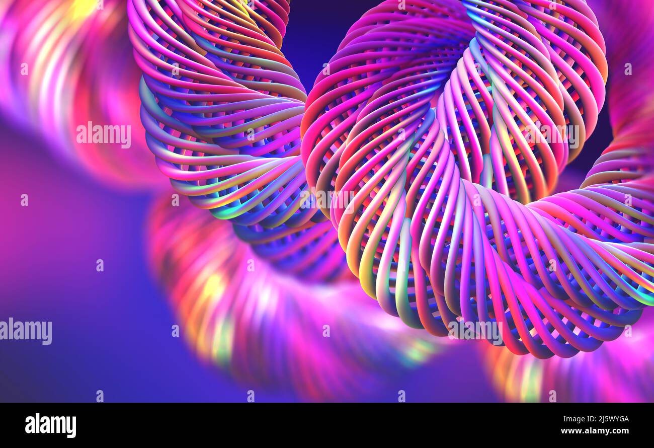 Abstract purple-blue background with twisted elements. 3D illustration ...
