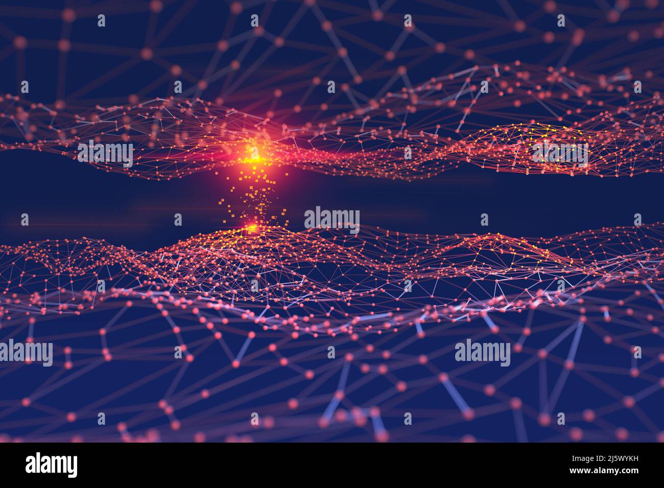 Artificial digital neural network. Blockchain technology. 3d ...