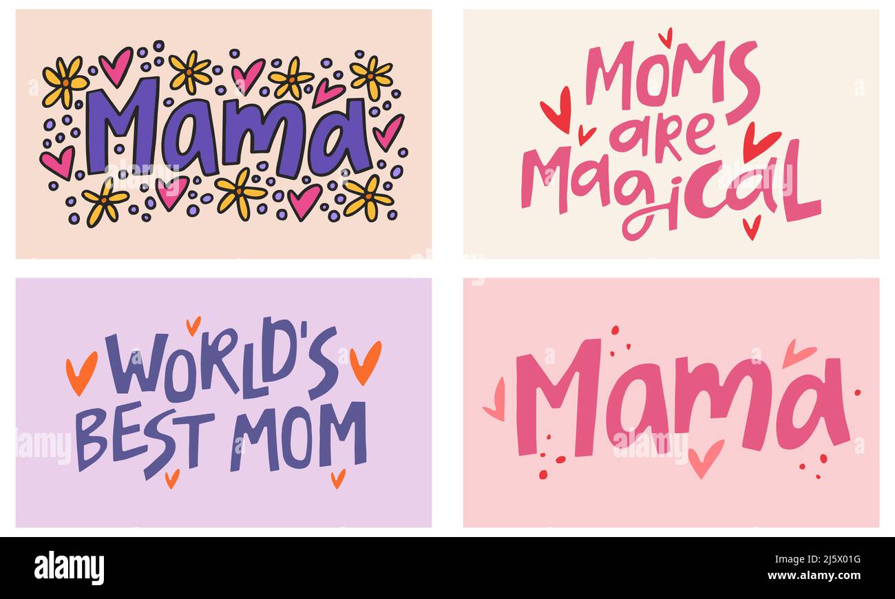 Set of hand-drawn quotes about Mothers day. Collection of modern ...