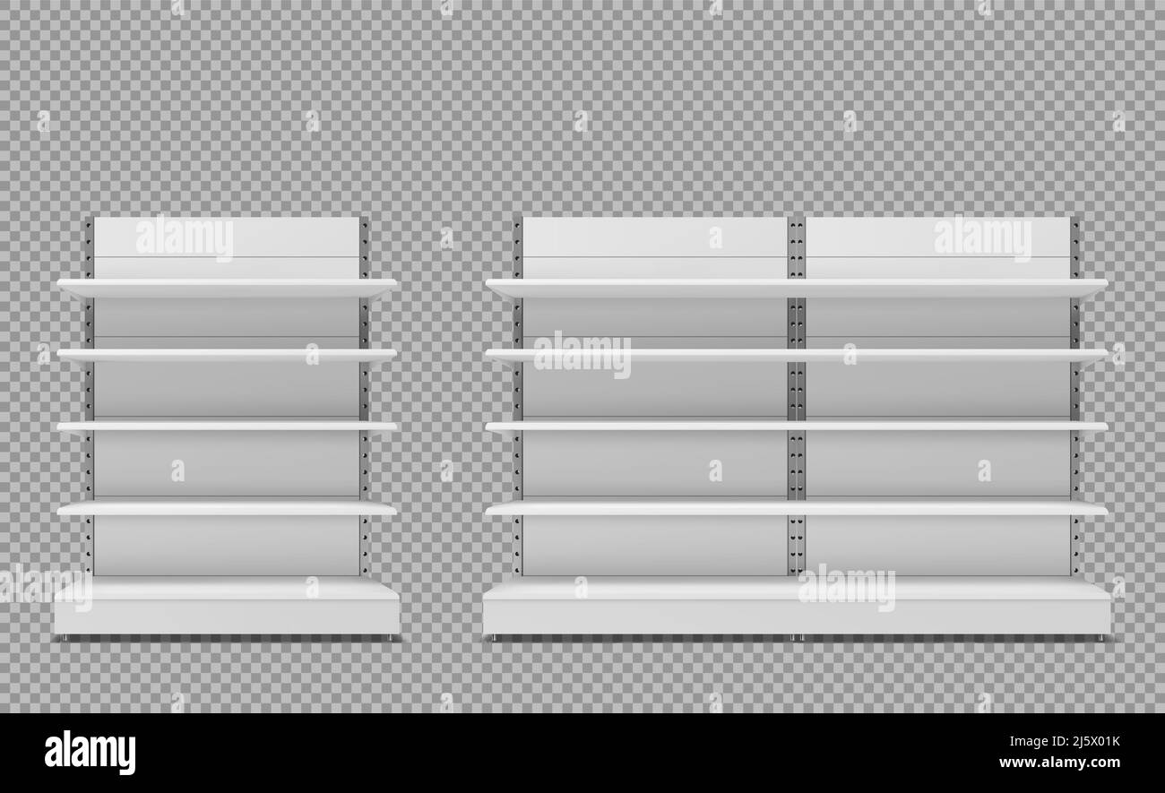 Store shelves, empty retail supermarket rack for products set isolated ...